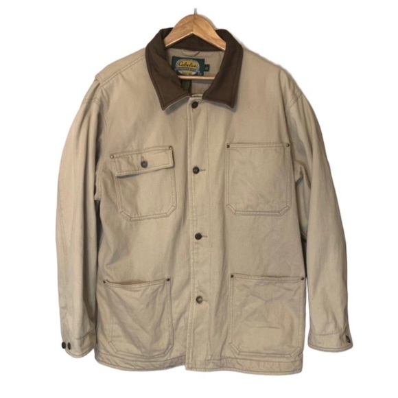 Cabela's | Jackets & Coats | Mens Cabelas Field Coat Barn Chore Jacket Khaki With Leather Collar ...